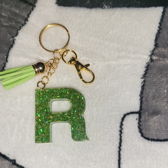 Handmade | Accessories | Holographic Green Glitter Letter R Keychain ...